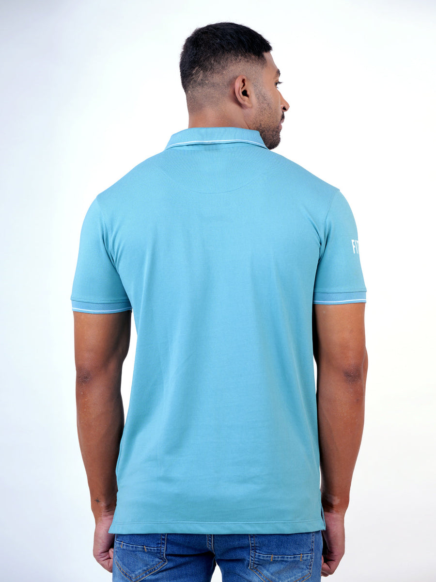 Men Aqua Blue Polo Typography Regular Fit Casual T-Shirt – SHREE SHIVAM ...